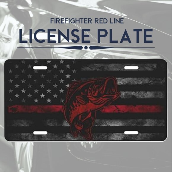 Accents | Firefighter Red Line Redline American Flag Bass Fish License ...